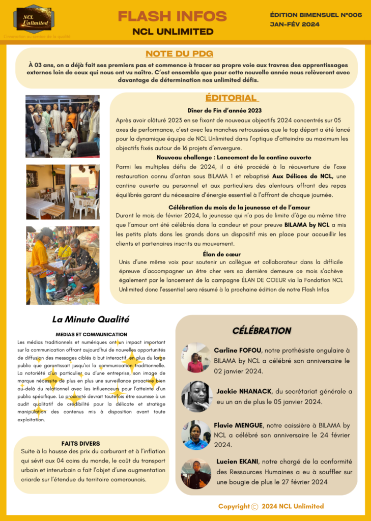 FLASH INFOS MOIS DE JANVIER ET FÉVRIER 2024 – NCL UNLIMITED